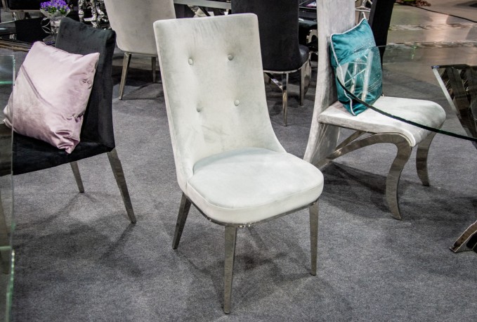 MATHE - stol i silver sammet, modern sammetsstol i silver, stol i sammet