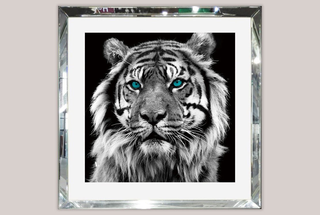 ALVINA - tavla med svartvit tiger, tigertavla, tiger tavla ram av ...