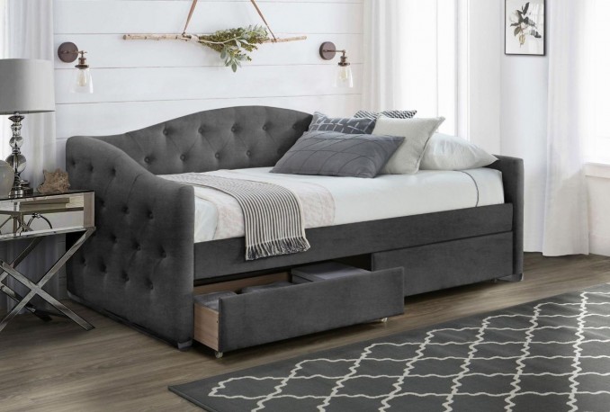 CAMERON - Lyxig och praktisk säng i sammet 221 cm