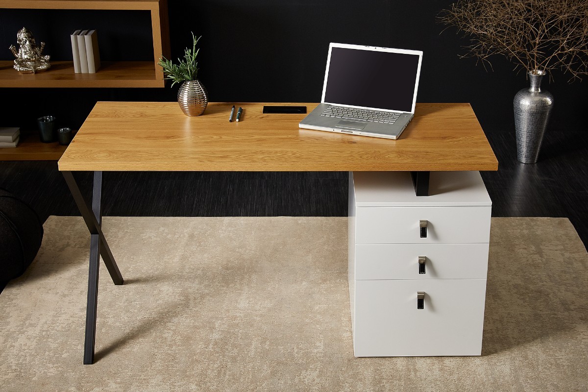 OAKWORTH - 140 CM - EKSKRIVBORD MED LÅDOR - LUXi